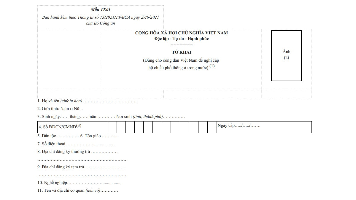 Mẫu tờ khai hộ chiếu cho người lớn và trẻ em mới nhất 2024