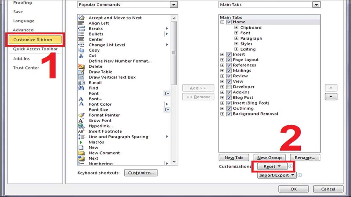Cách hiện thanh công cụ trong Word 2019, 2016, 2010, 2003